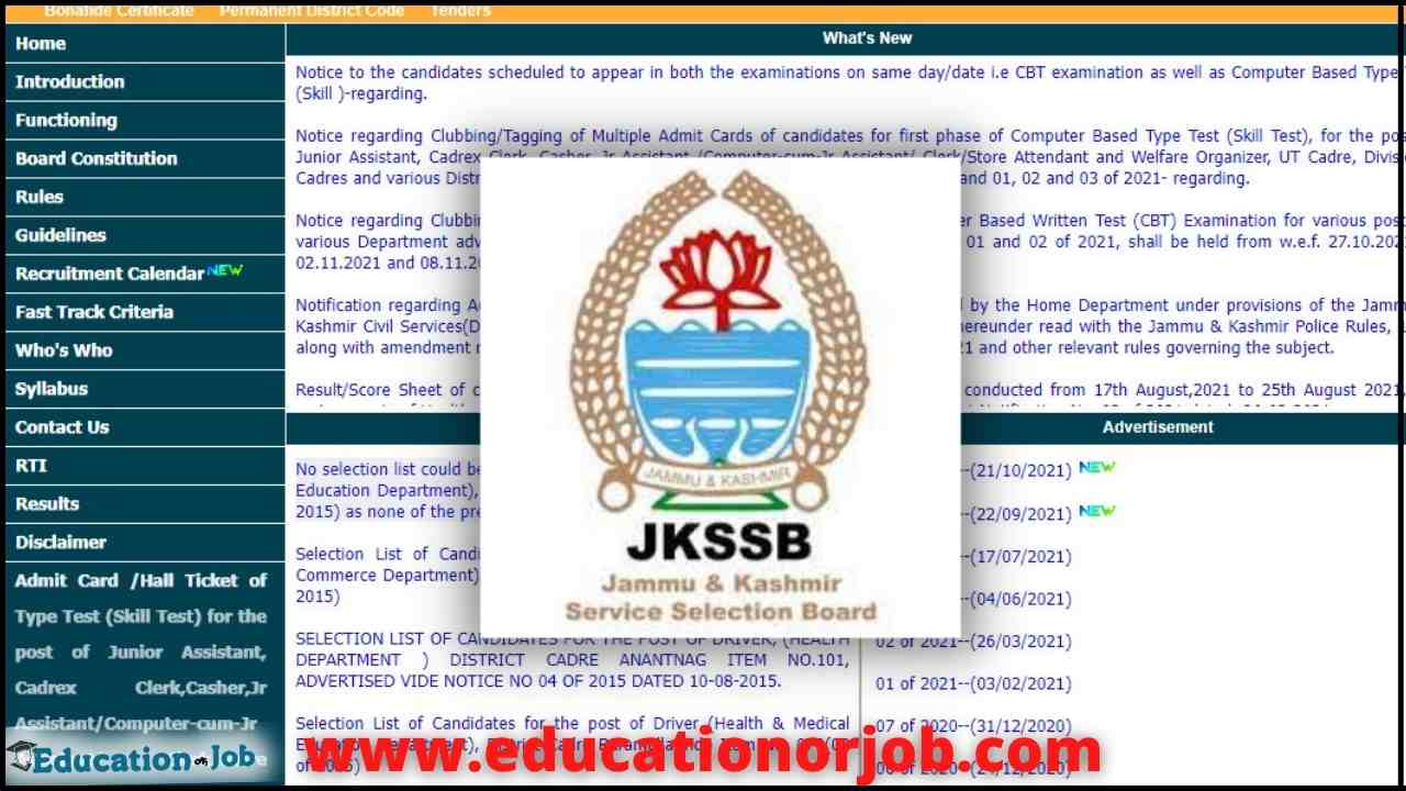 JKSSB Recruitment 2021 For 800 Sub Inspector Posts Apply Online